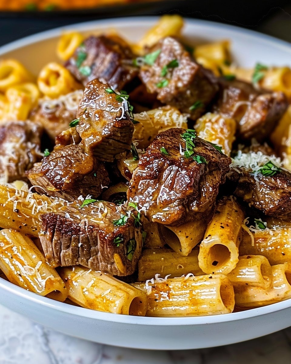 Cajun Steak Tips In Cheesy Rigatoni Parmesan Sauce | Meal Shine